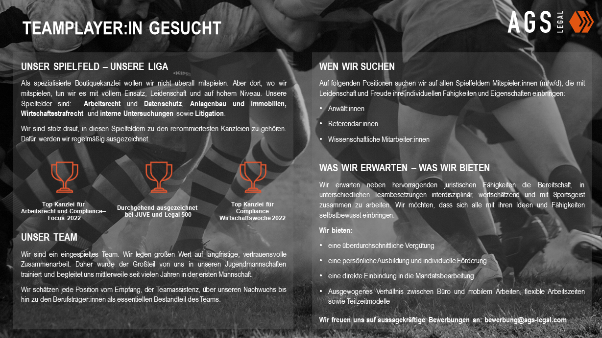 Teamplayer:in gesucht - AGS Legal
